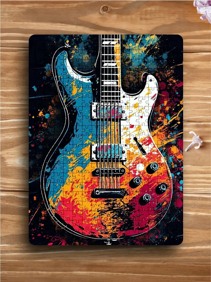 Деревянный пазл в подарок "Бас гитара"
