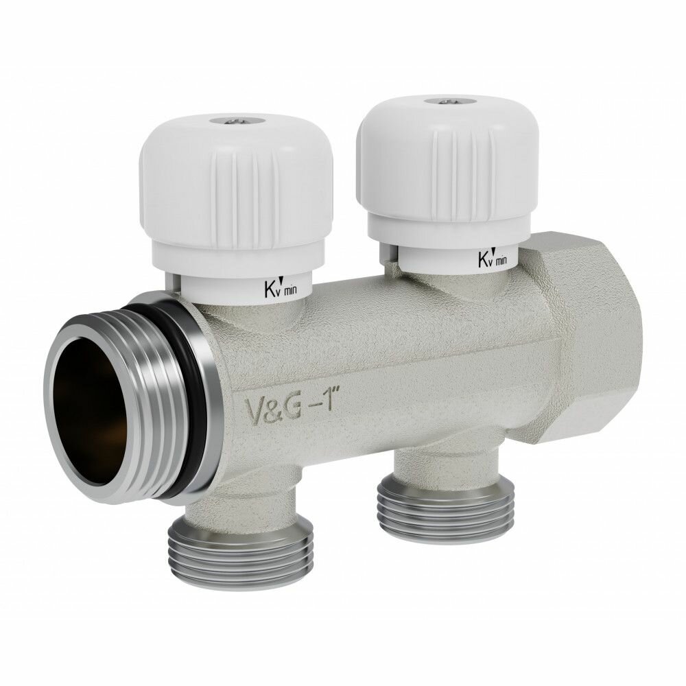 Коллектор распределительный VALOGIN с вентильной регулировкой, 1" - 2 выхода х 3/4", евроконус VG-901301