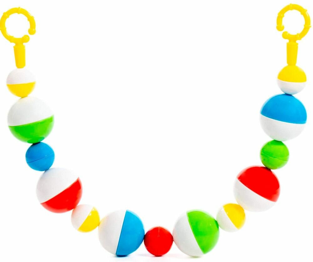 Детская растяжка погремушка "Шарики", развивающая яркая подвесная игрушка на коляску/кроватку, первая развивающая подвеска для малышей, шумелка для детей, 60 см