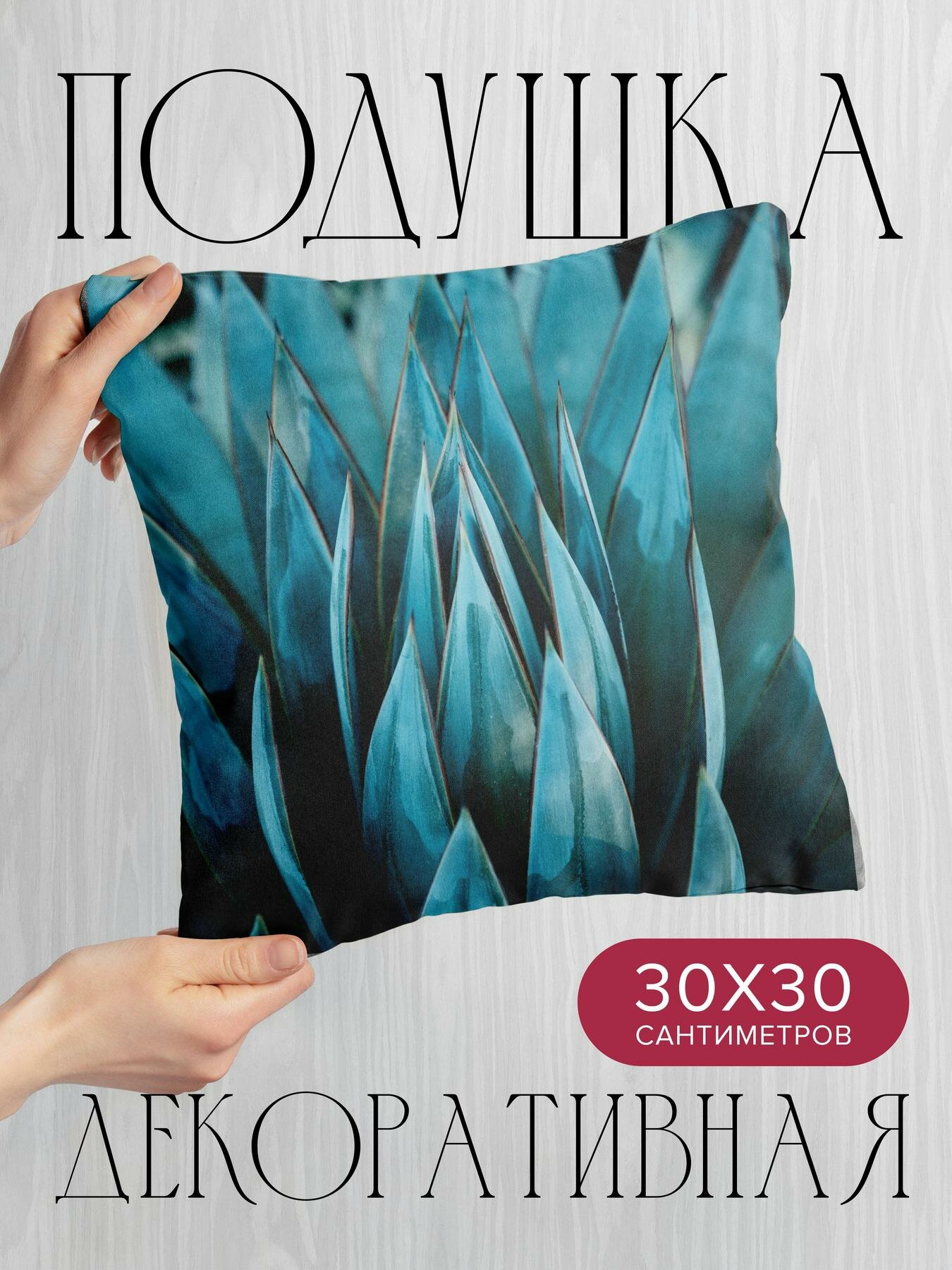 Подушка декоративная, 30x30см / Цветы / суккулент / растение
