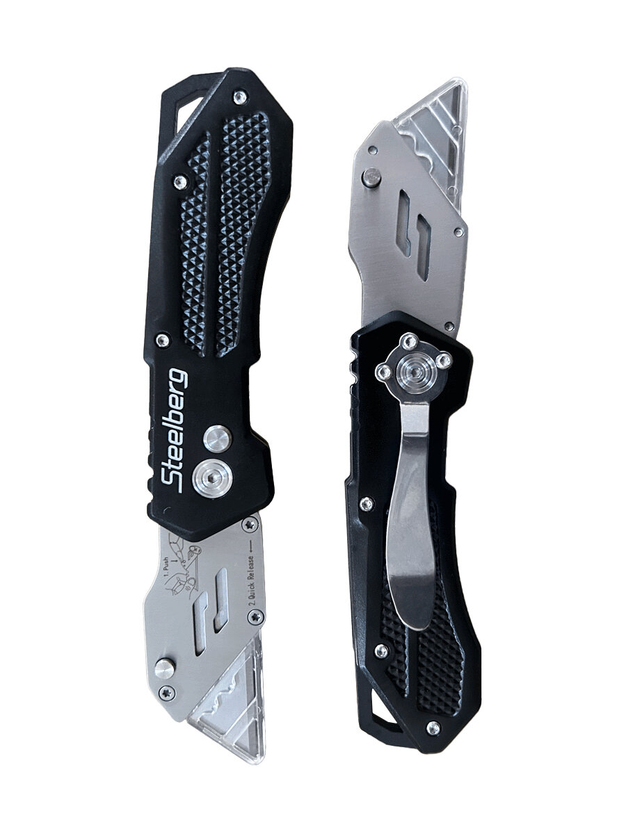 Нож канцелярский, монтажный с трапециевидным лезвием STL-KL023-MD7 , STEELBERG, черный