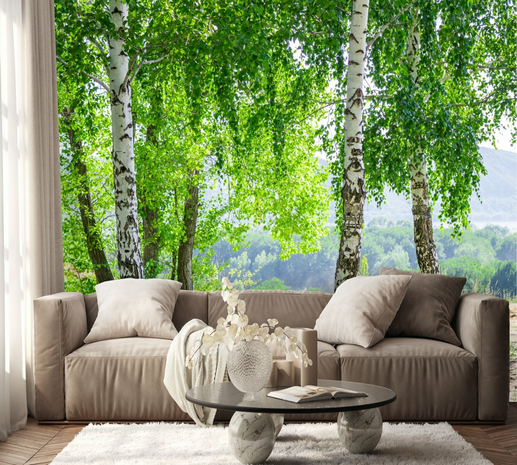 Фотообои на стену с природой Dekor Vinil "Березы" 300х270 см для спальни, гостиной, кухни, коридора, в офис