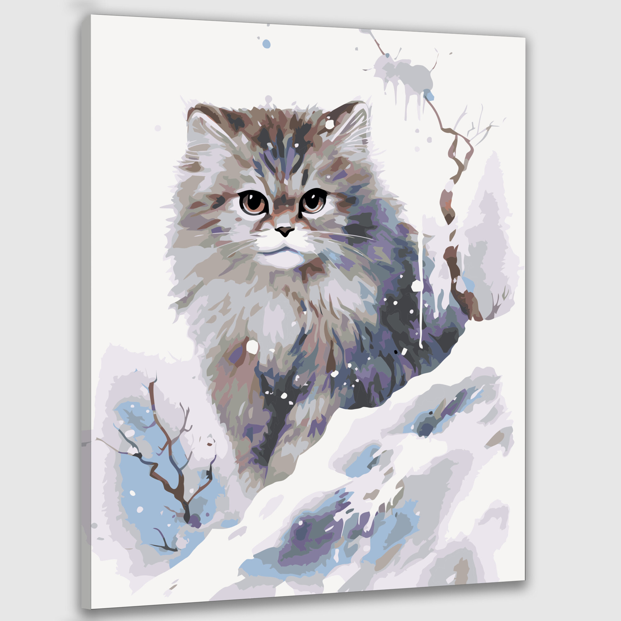 Картина по номерам 40x50 см, картина, акварель, иллюстрация, Манул, кот Манул, игривый, заснеженная пустыня