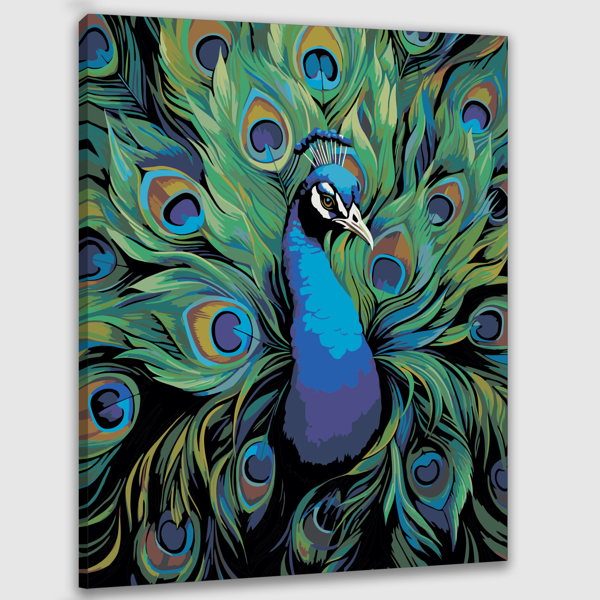 Картина по номерам 40x50 см, павлин, масляная картина, величественные перья, переливающиеся оттенки