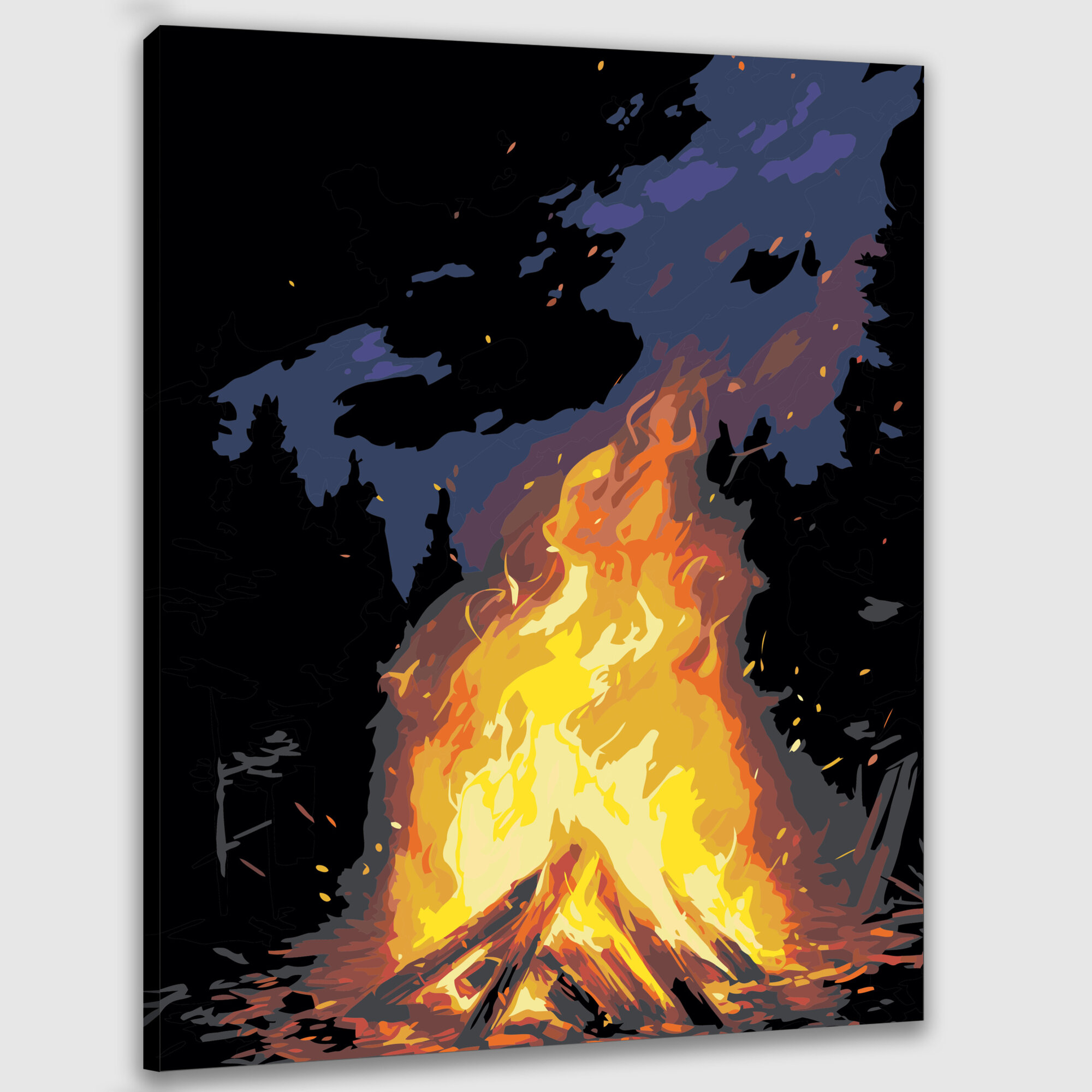 Картина по номерам 40x50 см, пылающий костер, темная звездная ночь, языки пламени, неистовая сила