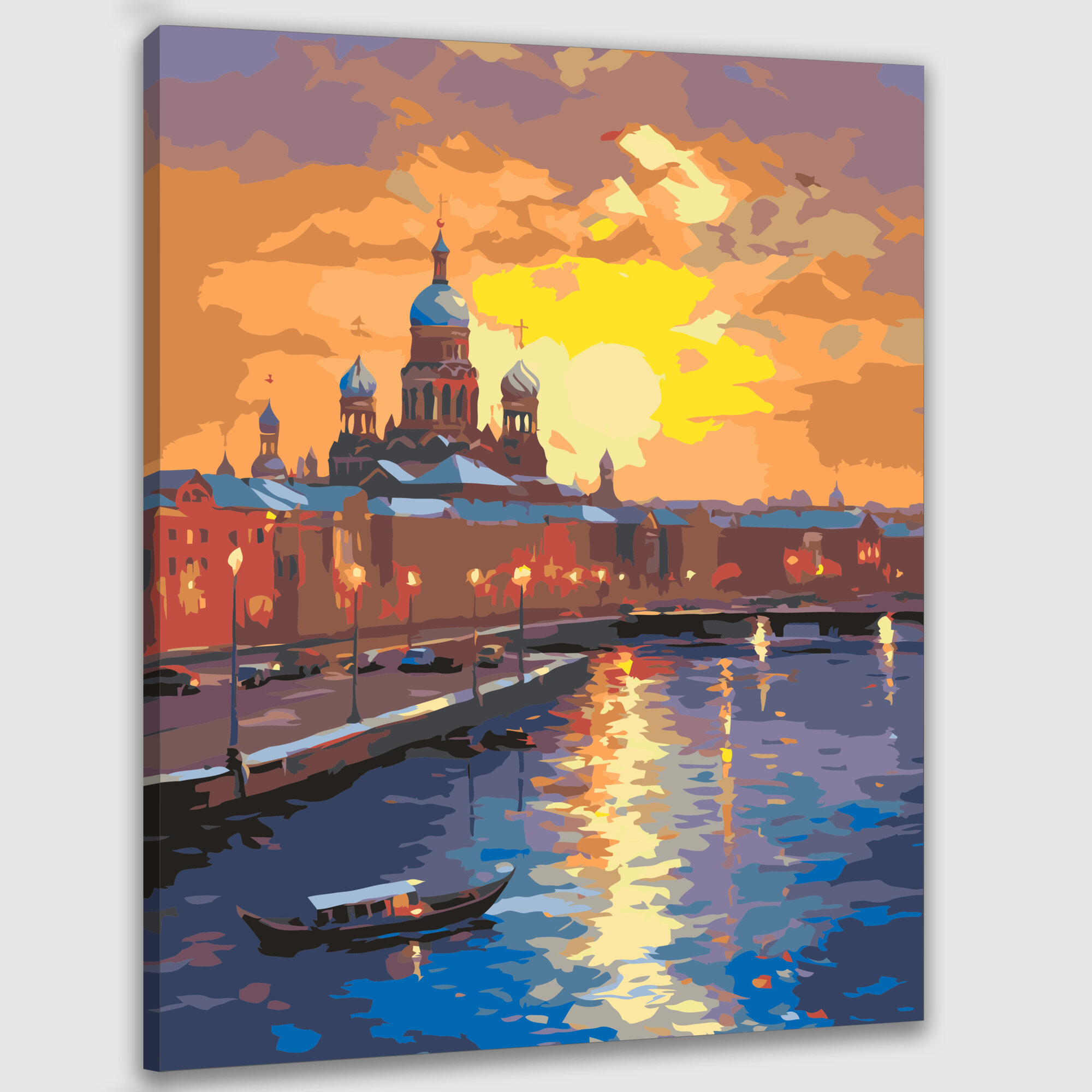 Картина по номерам 40x50 см, картина, масло, Санкт-Петербург, закат, Нева, мосты, золотые купола, соборы, Эрмитаж, небо
