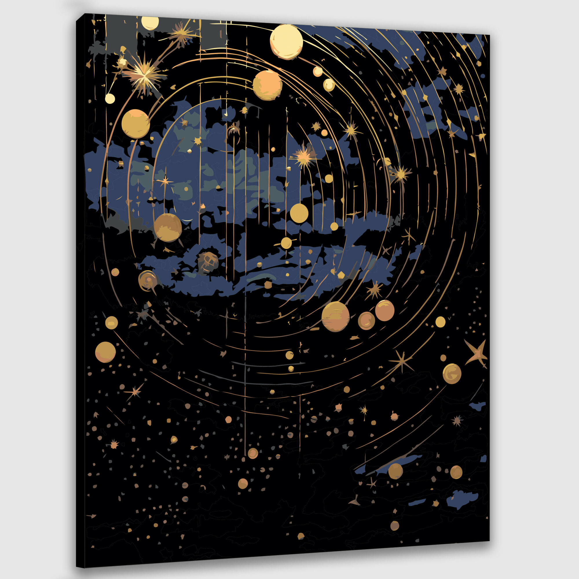 Картина по номерам 40x50 см, картина, смешанная техника, созвездие звезд, гобелен, золотые нити, серебряные нити