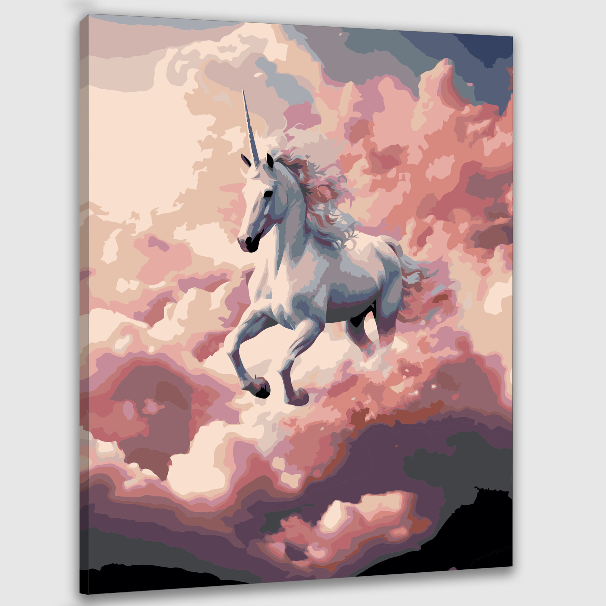 Картина по номерам 40x50 см, единорог, волшебный ковер, облака, яркие цвета, замысловатые детали, очарование, чудо