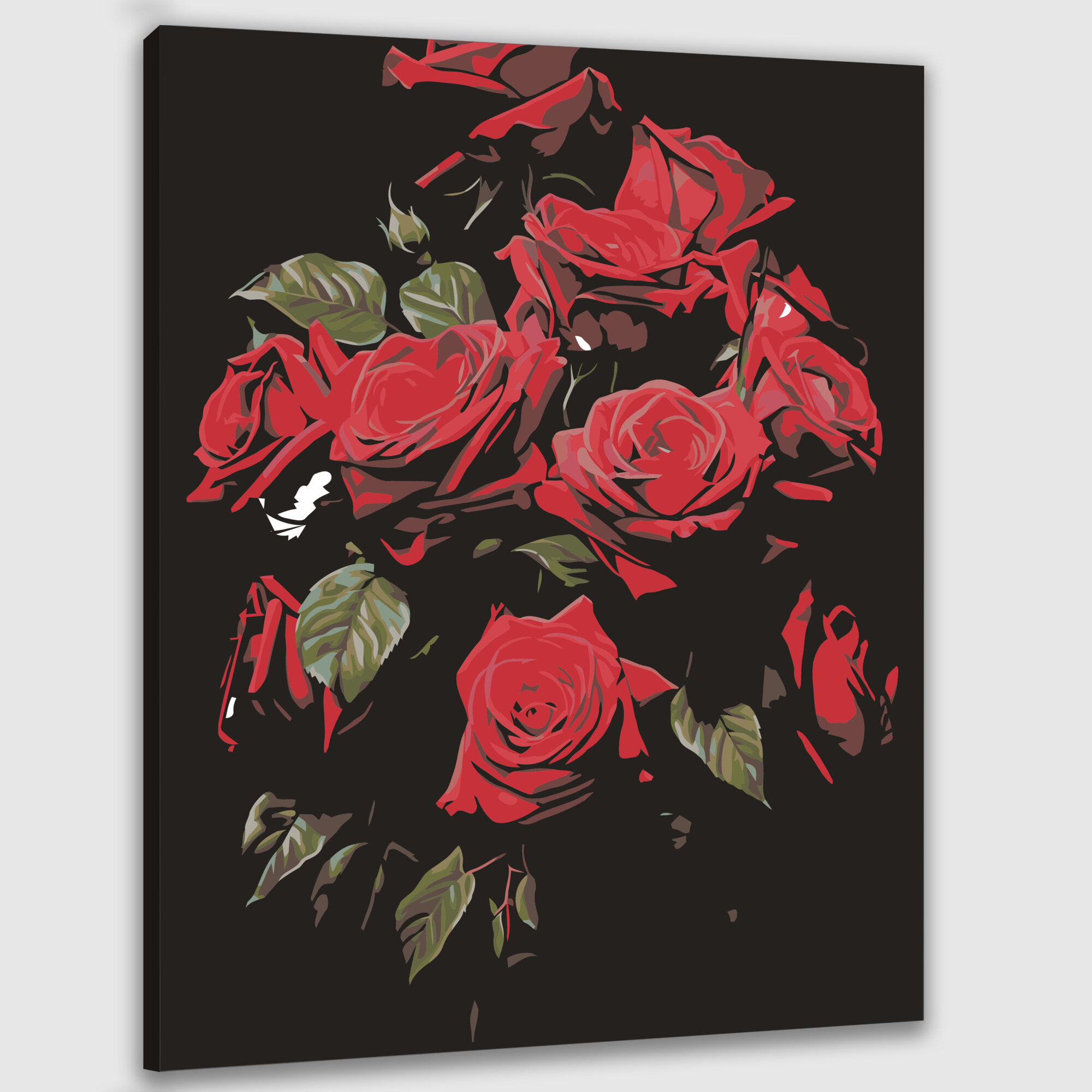 Картина по номерам 40x50 см, картина, масло, букет, розы, яркие, красные, лепестки, складки, насыщенные цвета