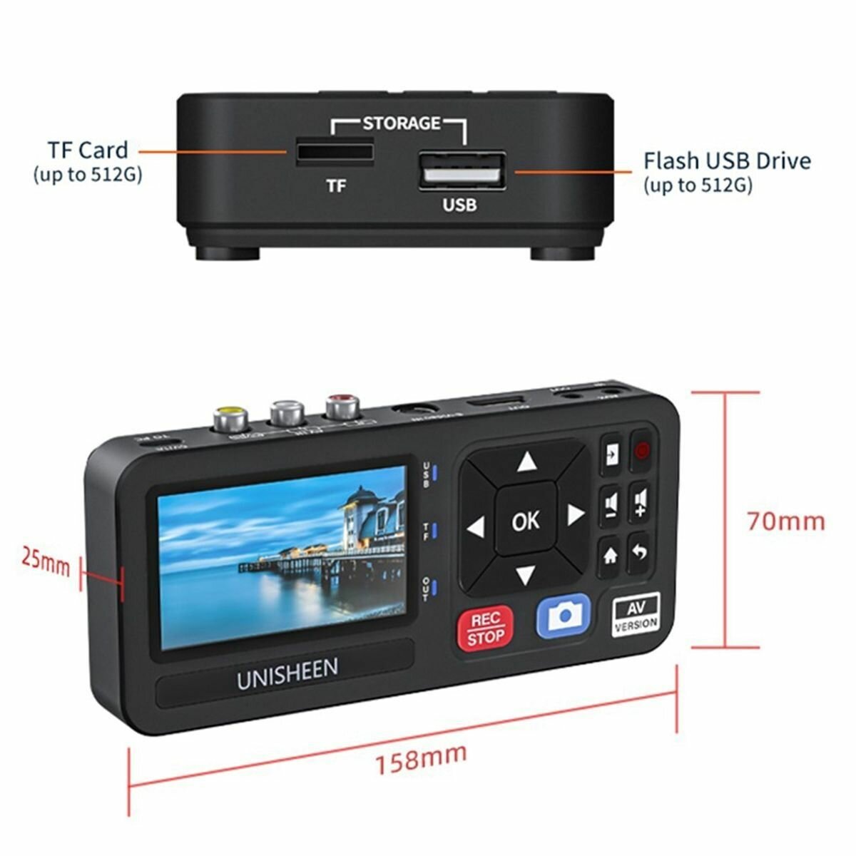 UR230A Автономный эндоскоп Аналоговый CVBS SVideo MP3 Видеорекодер Камера USB Карта захвата Коробка ЕС Вилка