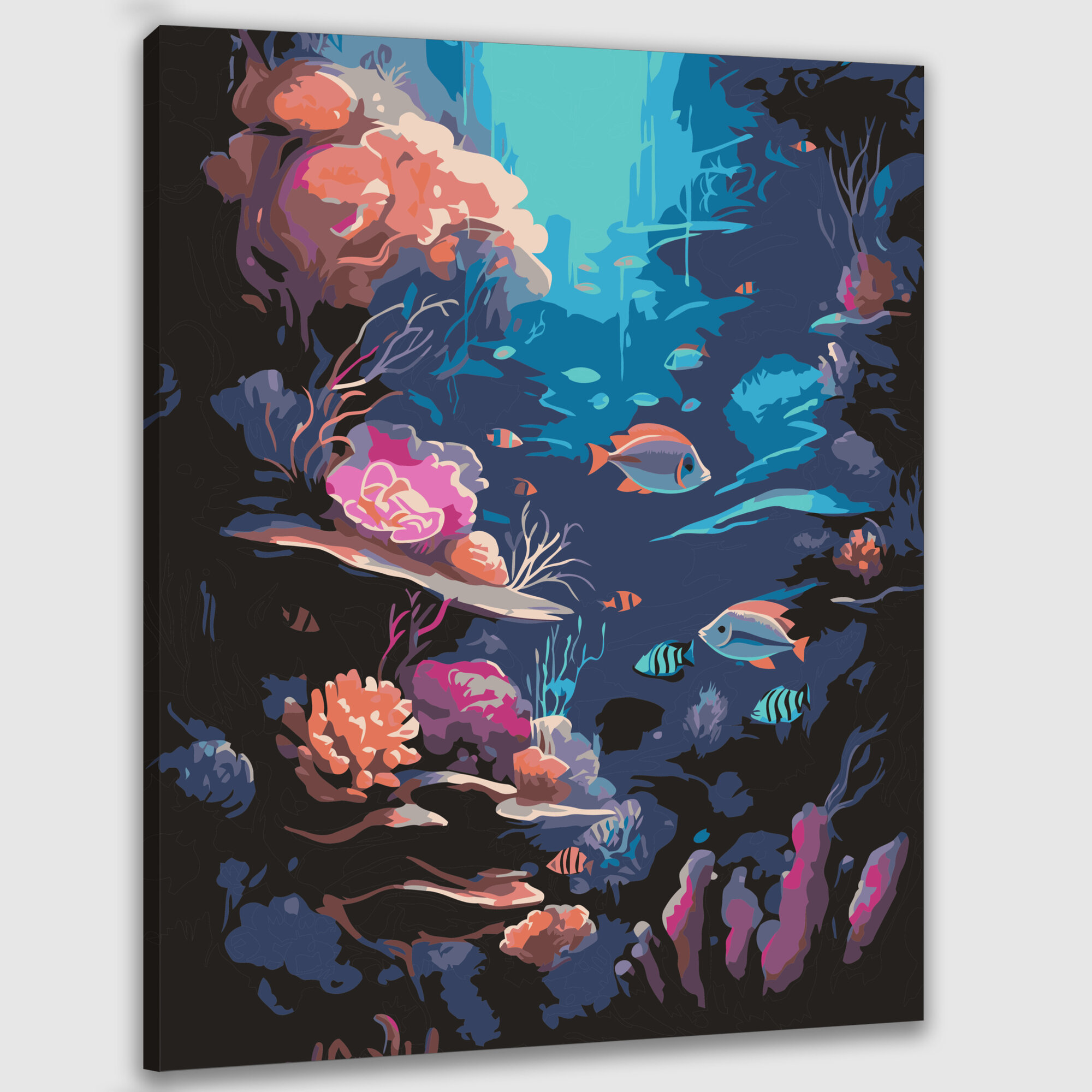 Картина по номерам 40x50 см, цифровая картина, подводный мир, коралловые рифы, морские растения, морская флора