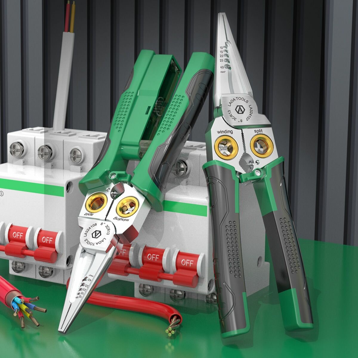 Плоскогубцы LAOA, многофункциональные, с функцией измерения, диэлектрические, 21 см, темно-зеленые