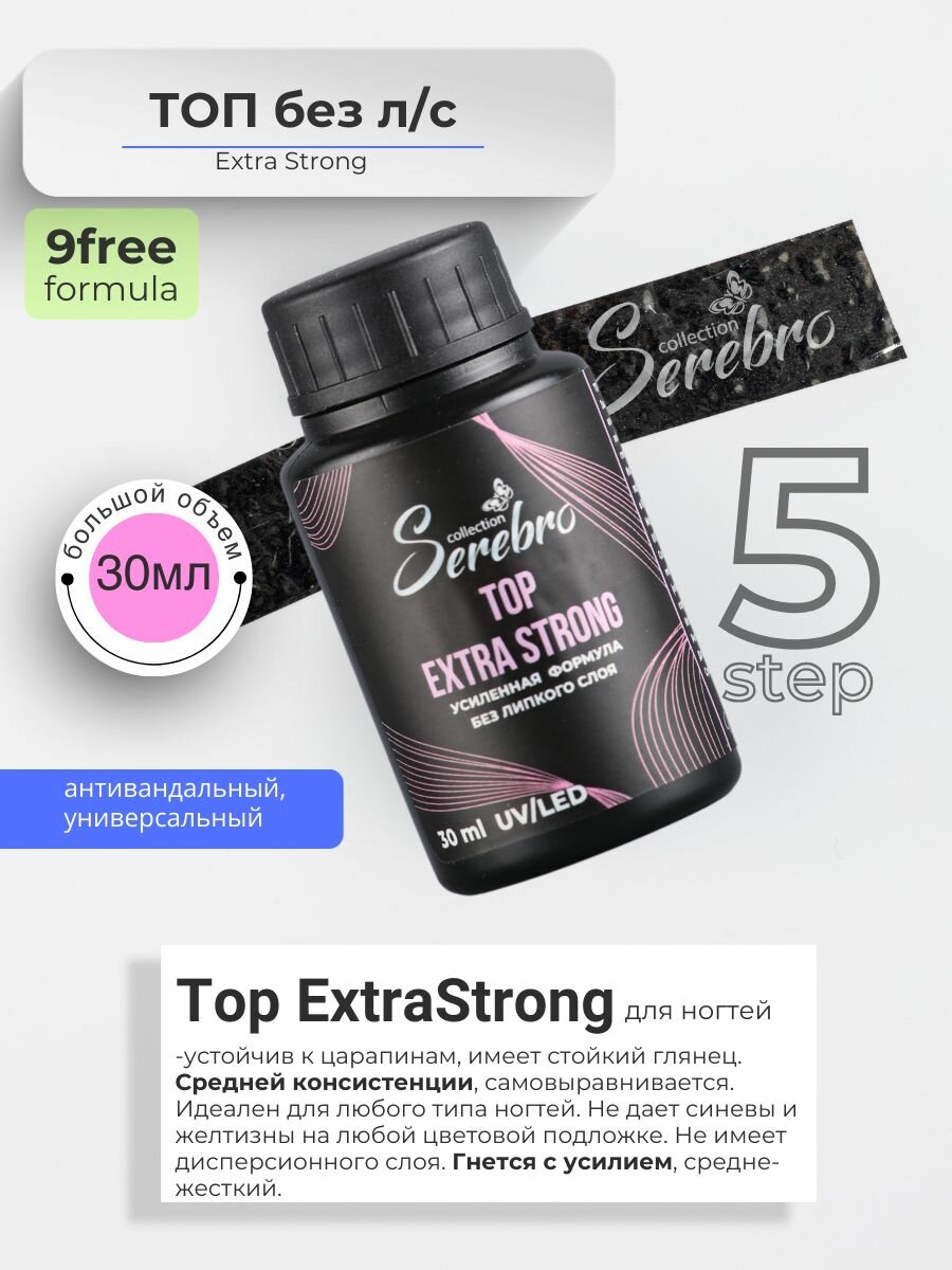 Топ для гель лака ногтей без липкого слоя "Extra Strong no-cleance", 30 мл