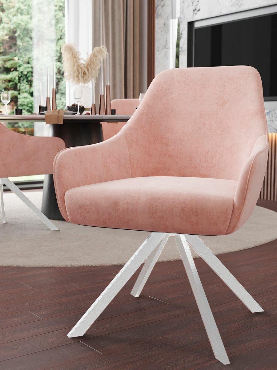 Стул кресло для офиса Амбассадор с поворотным механизмом, мягкий бледно-розовый
