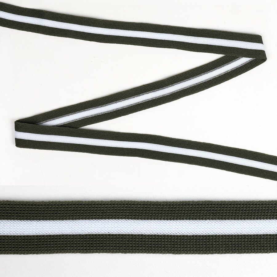 Тесьма TBY трикотажная Лампас KTS6220 шир.20мм цв. зеленый/белый уп.32м