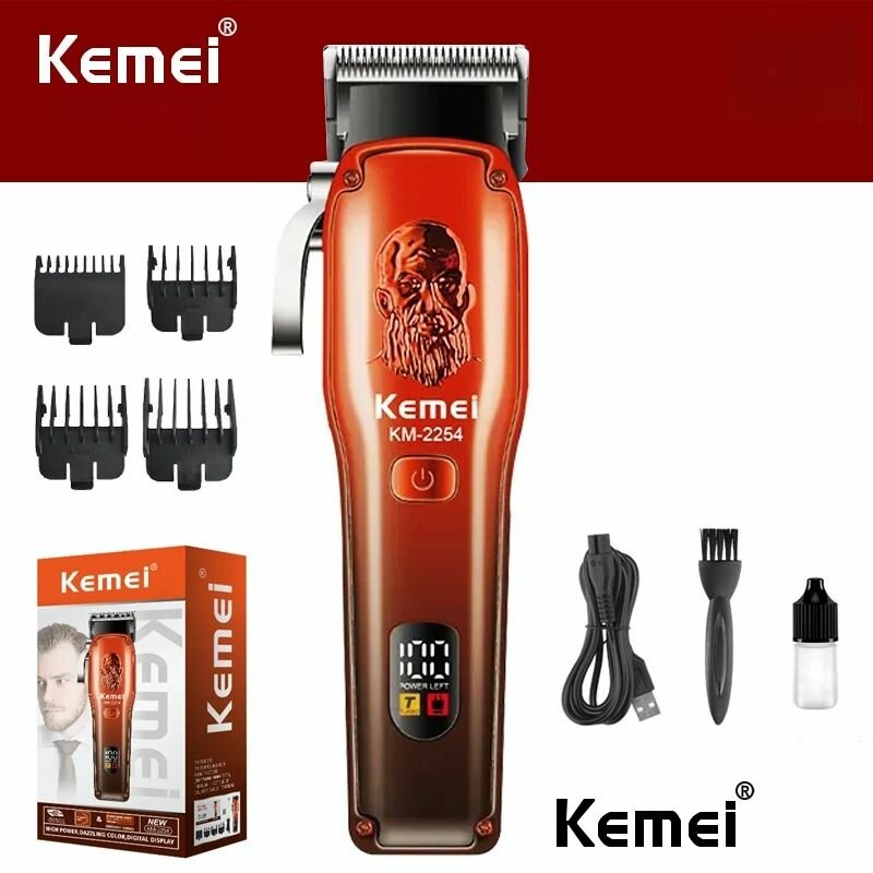 Триммер для бороды и усов Kemei "Красный Монах", кол-во насадок 4