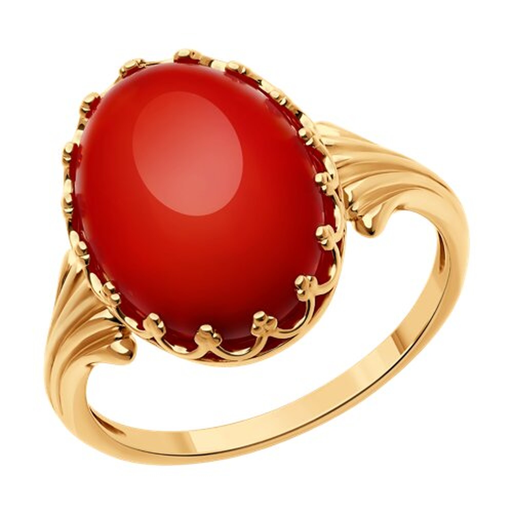 Кольцо, серебро, 925 проба, золочение, коралл