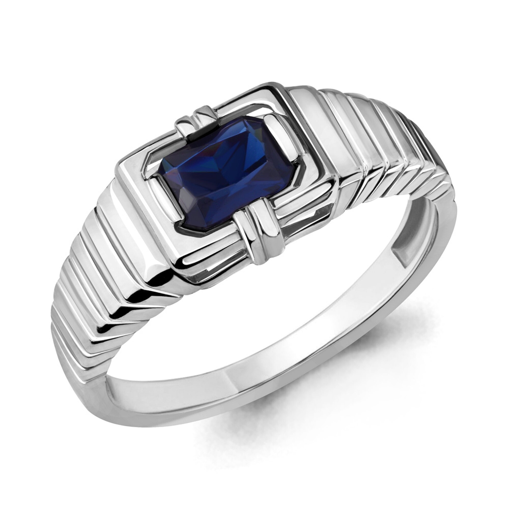 Печатка, серебро, 925 проба, родирование, сапфир синтетический