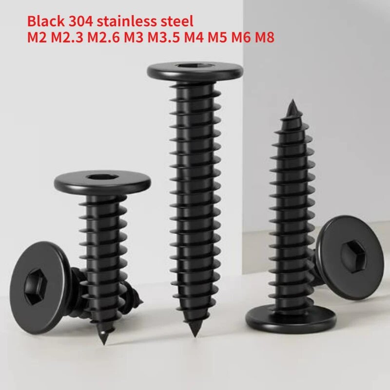 Черные саморезы из нержавейки 304 с плоской головкой M2-M8 M4-100pcs, 8mm