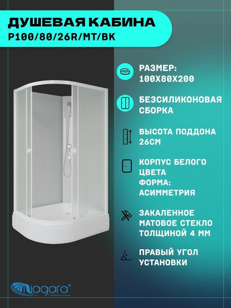 Душевая кабина Niagara Promo P100/80/26R/MT/BK (100х80х195) 4 места