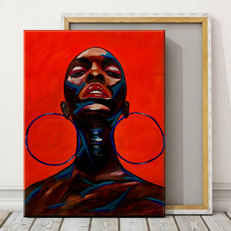 Картина на холсте 40х50 см "Африканская живопись, девушка негритянка", на стену для интерьера