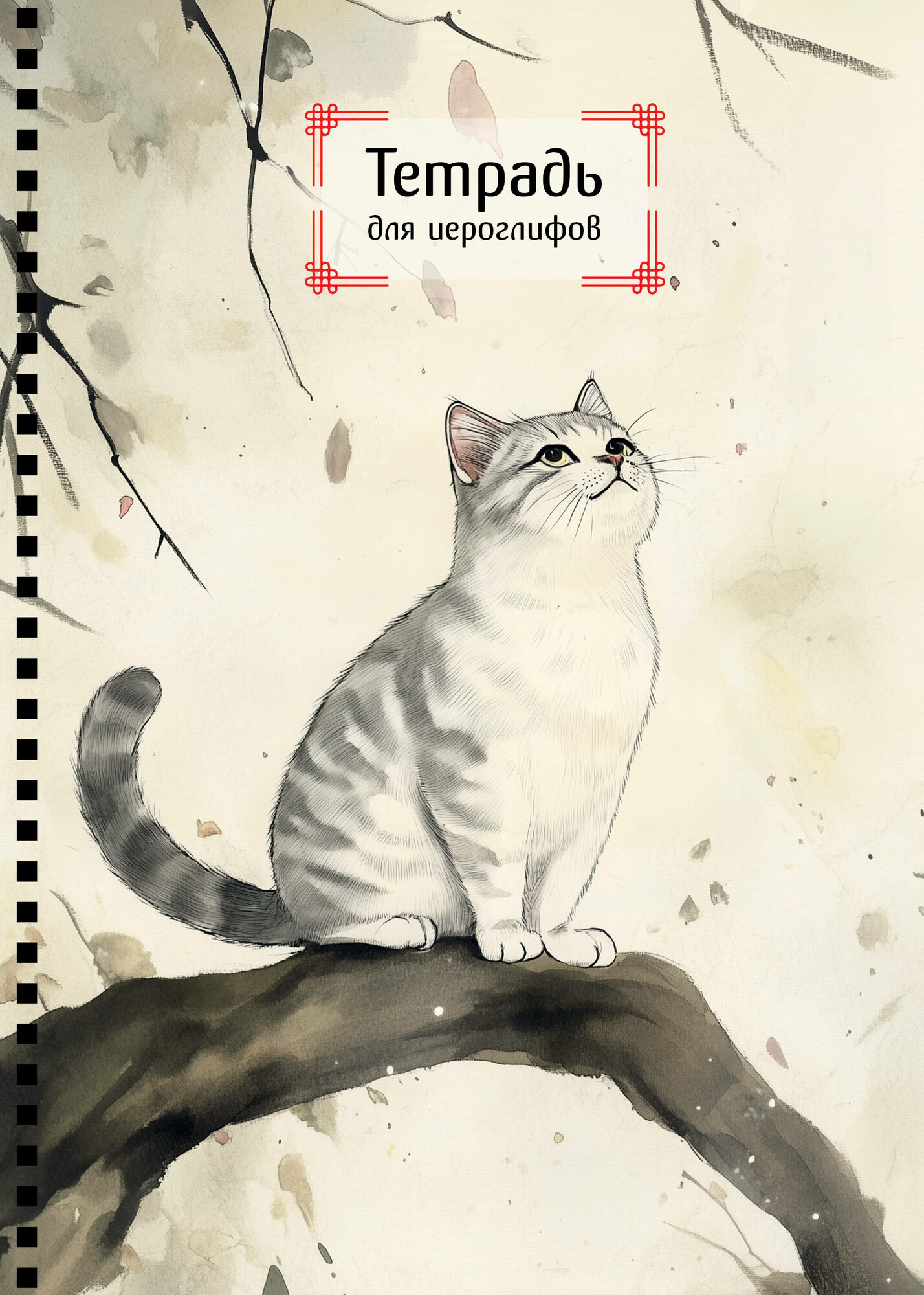 Тетрадь для иероглифов на пружине (Игривый котик)