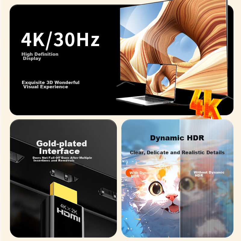 Jinghua Type-C to HDMI Converter Cable for Apple 16/15/Mac Computers, Huawei P60 Phones, Connecting to TV, USB-C Thunderbolt 34K Adapter Cable 1.8 Screen Mirroring Cable Z831F