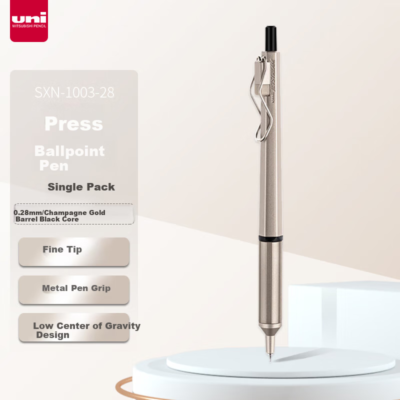 Mitsubishi (uni) Signo Metal Pen Grip Atomic Pen Low Center of Gravity Office Business Medium Oil Pen SXN-1003-28 0.28mm Champagne Gold