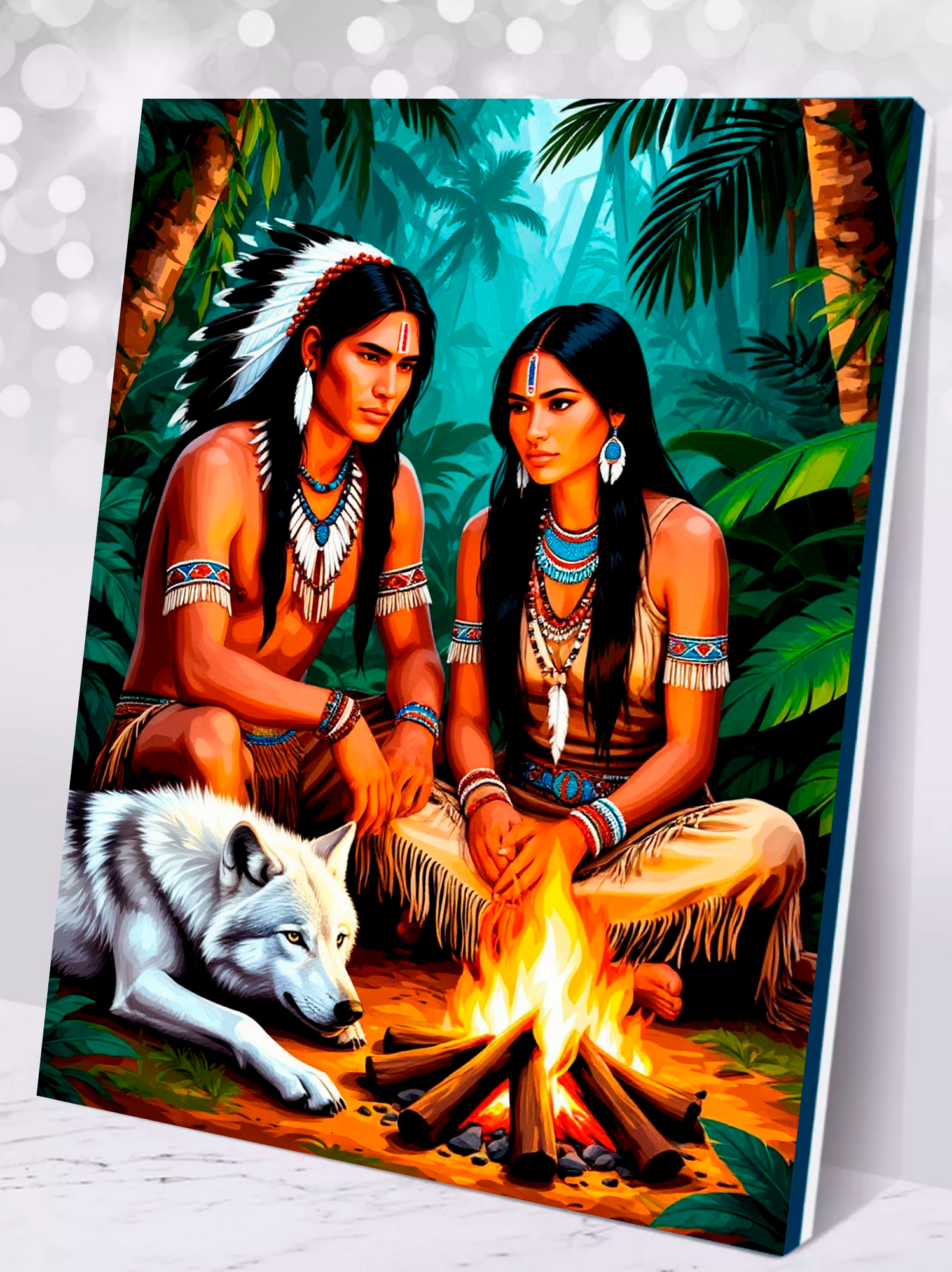 Картина по номерам "Индейцы у костра" 40х50 см, хлопковый холст на подрамнике, акрил, АртТойс