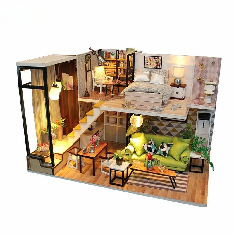 Миниатюрный кукольный домик с набором мебели, 3D деревянный домик, Гостиная
