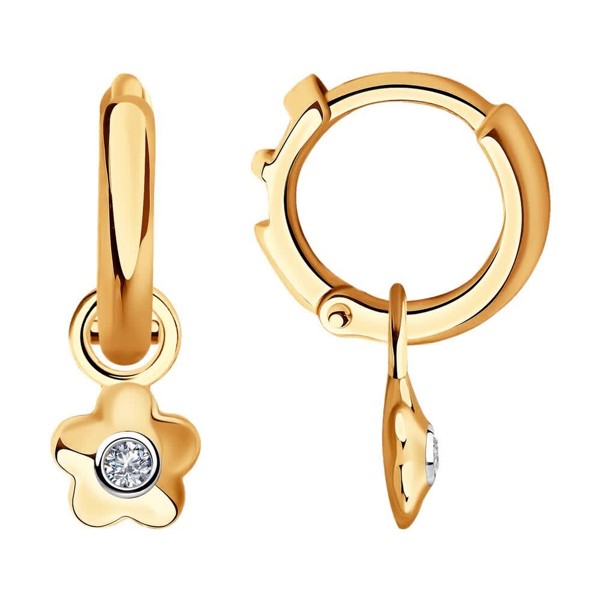 Серьги конго, трансформеры, красное золото, 585 проба, бриллиант