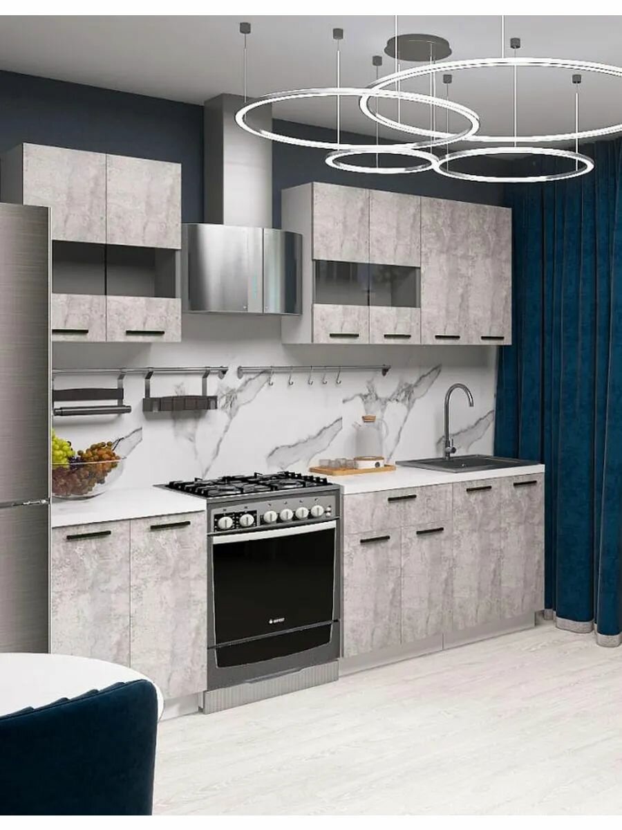 Кухонный гарнитур Урбан 1.8 м, мебель для дома и кухни, Белый / Цемент светлый со стеклом