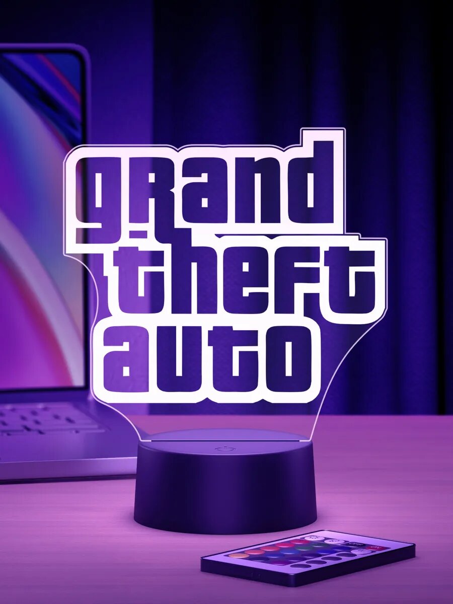 Ночник Игра Гта - Grand Theft Auto. Подарок геймеру — декор для игровой комнаты с символикой популярных игр, узнаваемыми персонажами и атмосферой киберспорта.