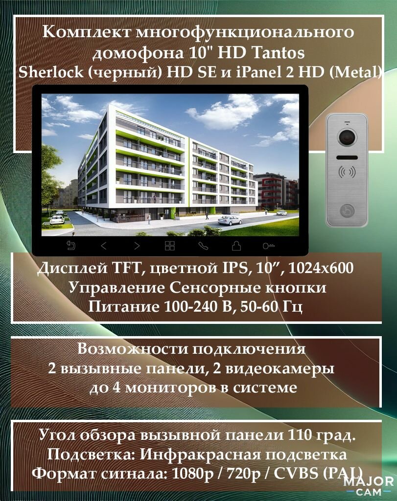 Комплект видеодомофона Sherlock HD SE (Black) и iPanel 2 HD (Metal)