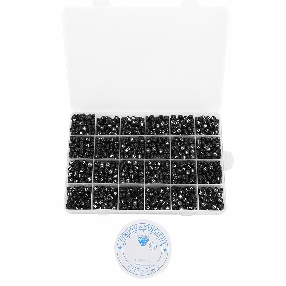 1850 шт, акриловые бусины с круглыми цифрами для раннего образования, ювелирные изделия своими руками, белое на черном, 4 x 7 мм