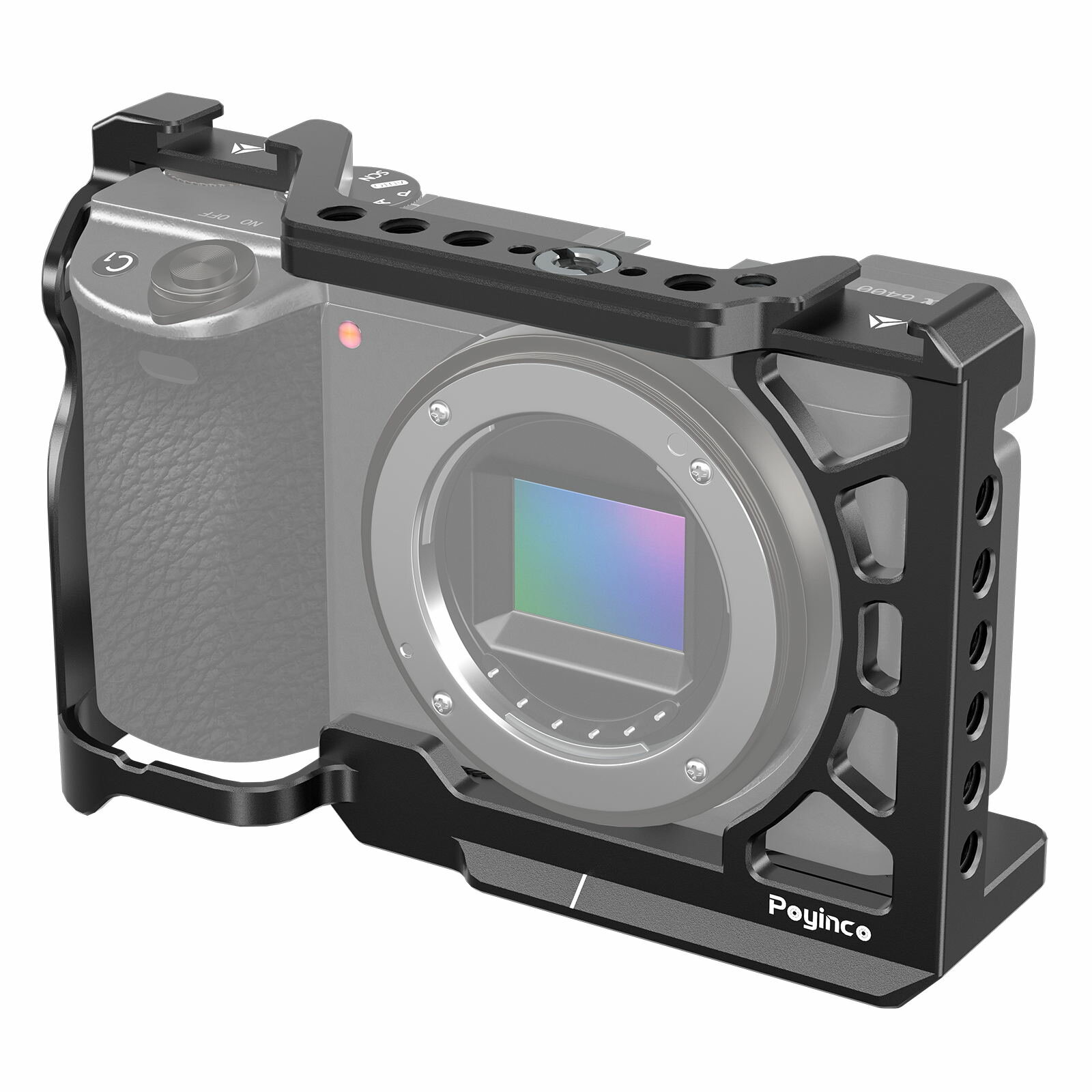 Poyinco Camera Cage Video with Cold Shoe Mount 1/4 Inch & 3/8 Threads Aluminum Alloy Replacement for Sony A6500/A6400/A6300/A6100/A6000