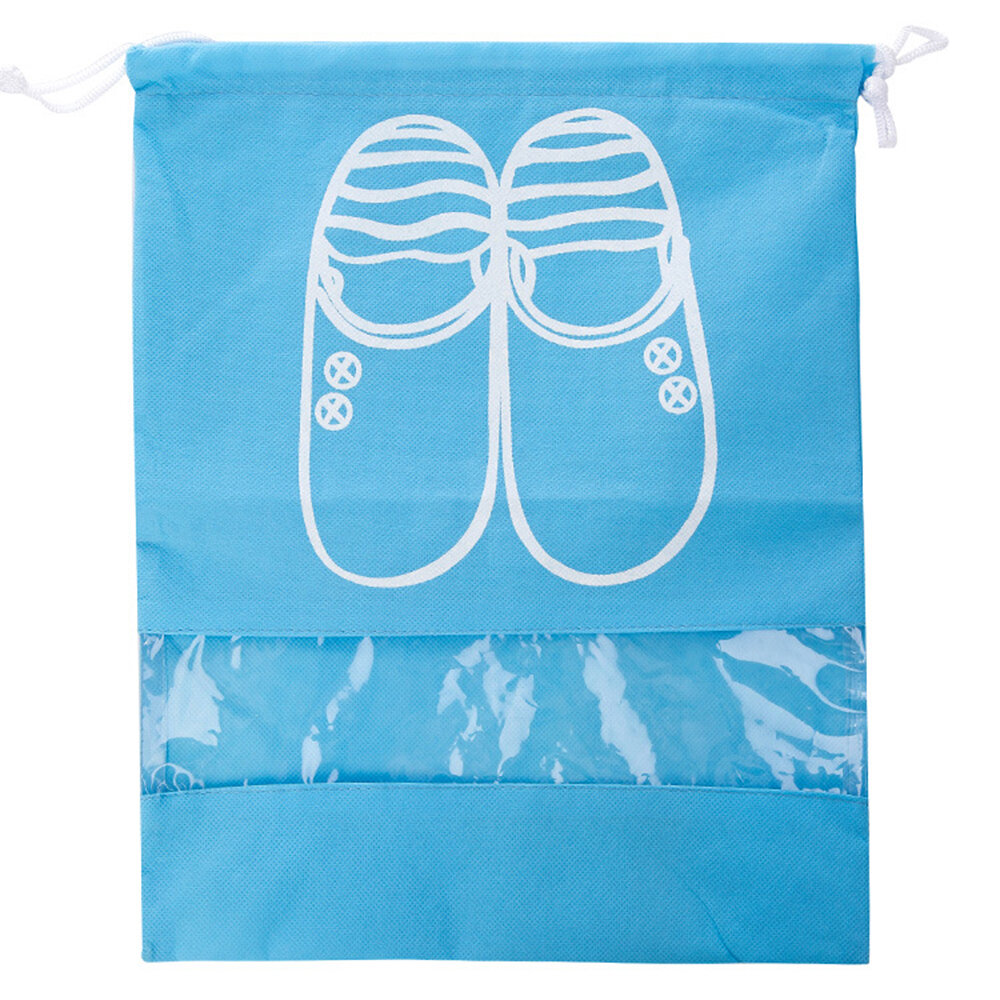 Organizer Bags для обуви Household Travel Dust-proof с шнурком Transparent Window Waterproof Non-Woven Travel Shoes Storage Bag Case Organizer (Light Blue L) 1 штука