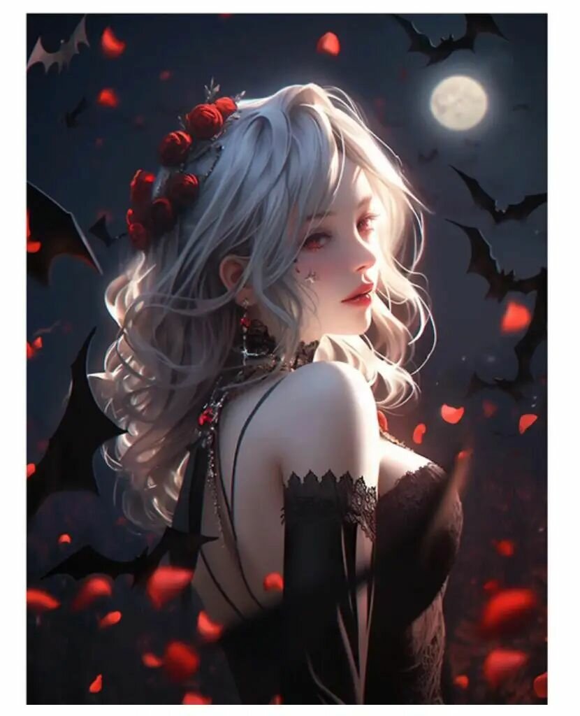 Алмазная картина "Женщина-кошка" алмазная огранка 40х50 см,40x50cm, белый