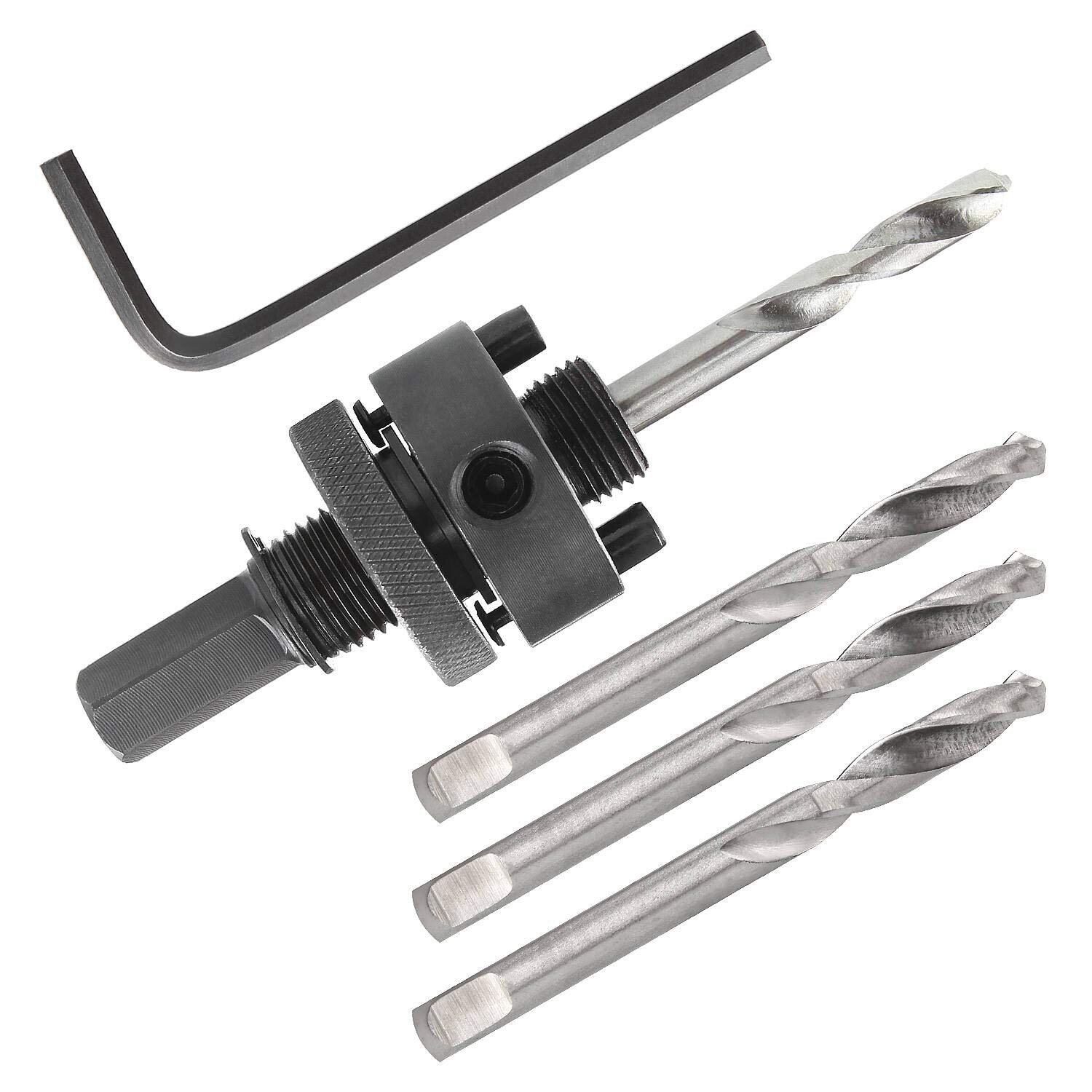 Оправка для корончатой пилы с шестигранным хвостовиком 7/16 дюйма, подходит для корончатой пилы диаметром от 1-1/4 до 6 дюймов, быстросменная прочная оправка из легированной стали с прецизионными сменными сверлами 3 1/4 дюйма