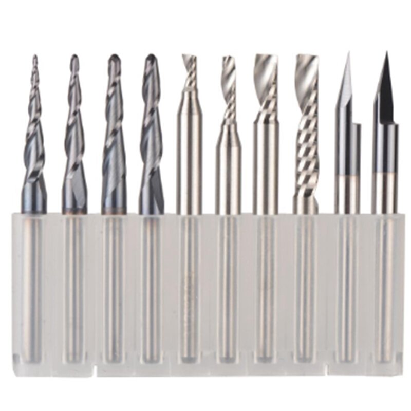 Набор фрезерных фрез для гравировки с ЧПУ из твердого сплава, набор фрезерных фрез для работы по дереву с хвостовиком 3,175 мм для резьбы по дереву