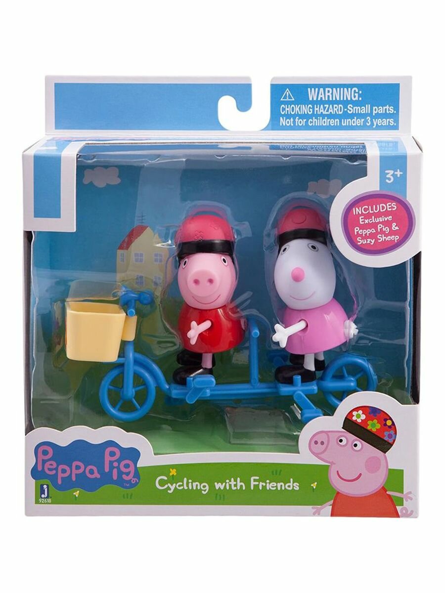 Фигурка Свинка Пеппа Peppa Pig Cycling with Friends / детские игрушки с двумя куклами и велосипедами, подходящие для подарок на день рождения детям от 3 лет и старше