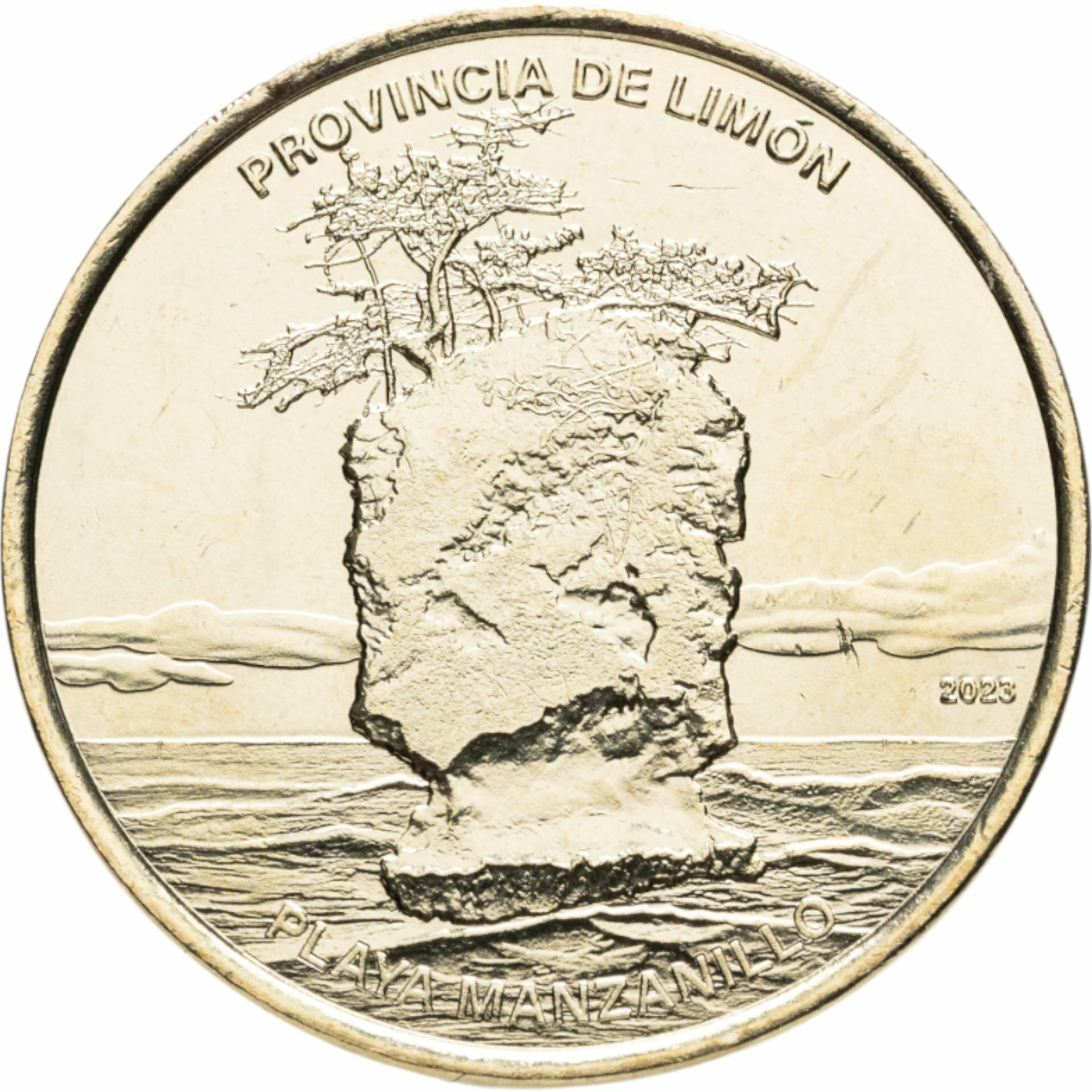 Коста-Рика 25 колонов 2023 2025 - Провинция Лимон, пляж Манзанийо, Латунь, в сохранности UNC