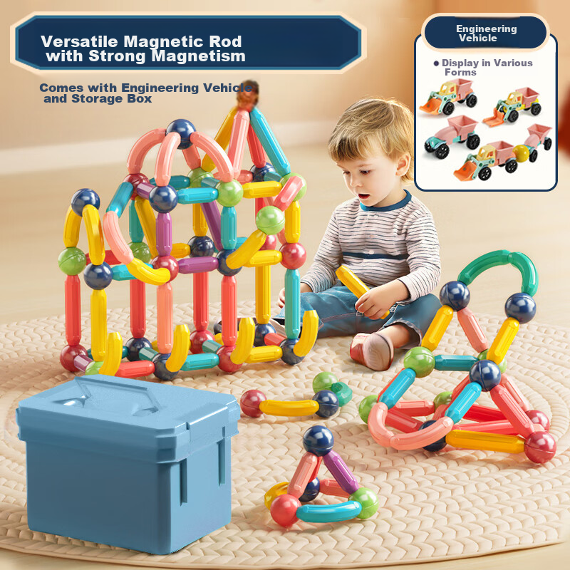 Bapibufu Magnetic Building Blocks Set, 183 Pieces, Magnetic Tiles, Construction Toys, for Ages 3-6 Birthday Gift