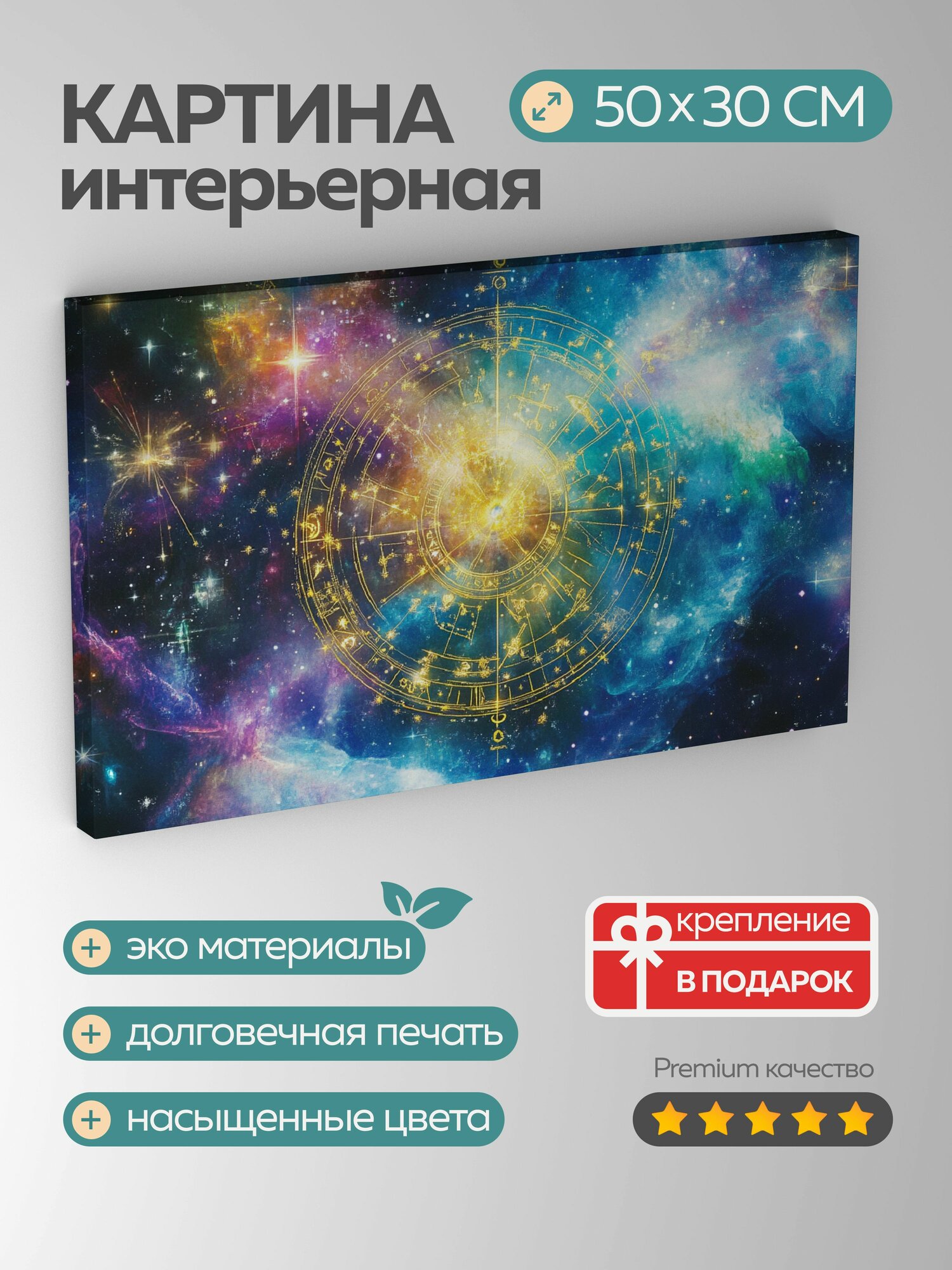 Картина на холсте интерьерная 50х30 см, Астрология, знаки зодиака, небесные существа, космический гобелен, туманности