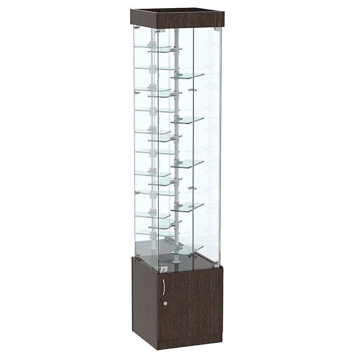 Стеклянная торговая витрина небольшая с маленькими зеркальными полками Квант №4-1, Дуб Венге
