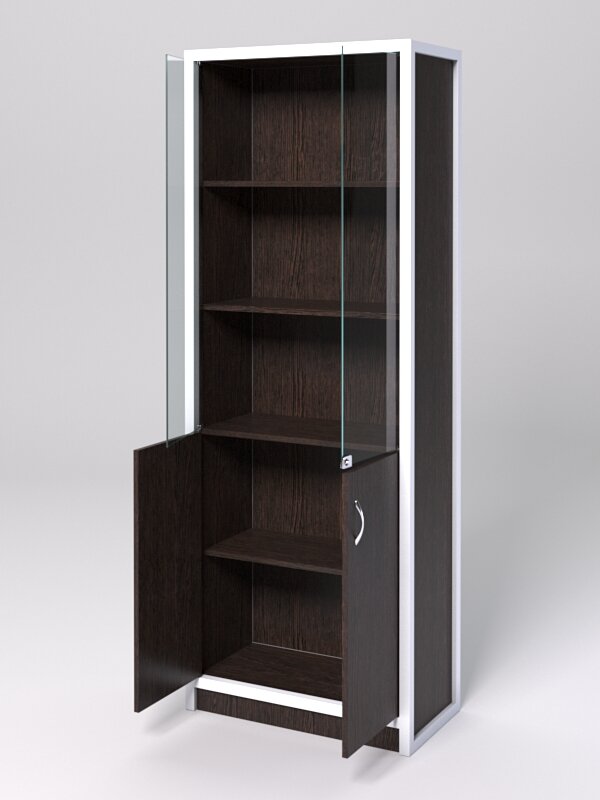 Шкаф офисный со стеклом ШВ-53 "стронг" в стиле лофт, Дуб Венге + металлический каркас Белый