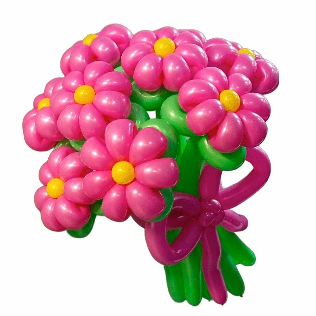 Ярко-розовые ромашки из шариков для моделирования