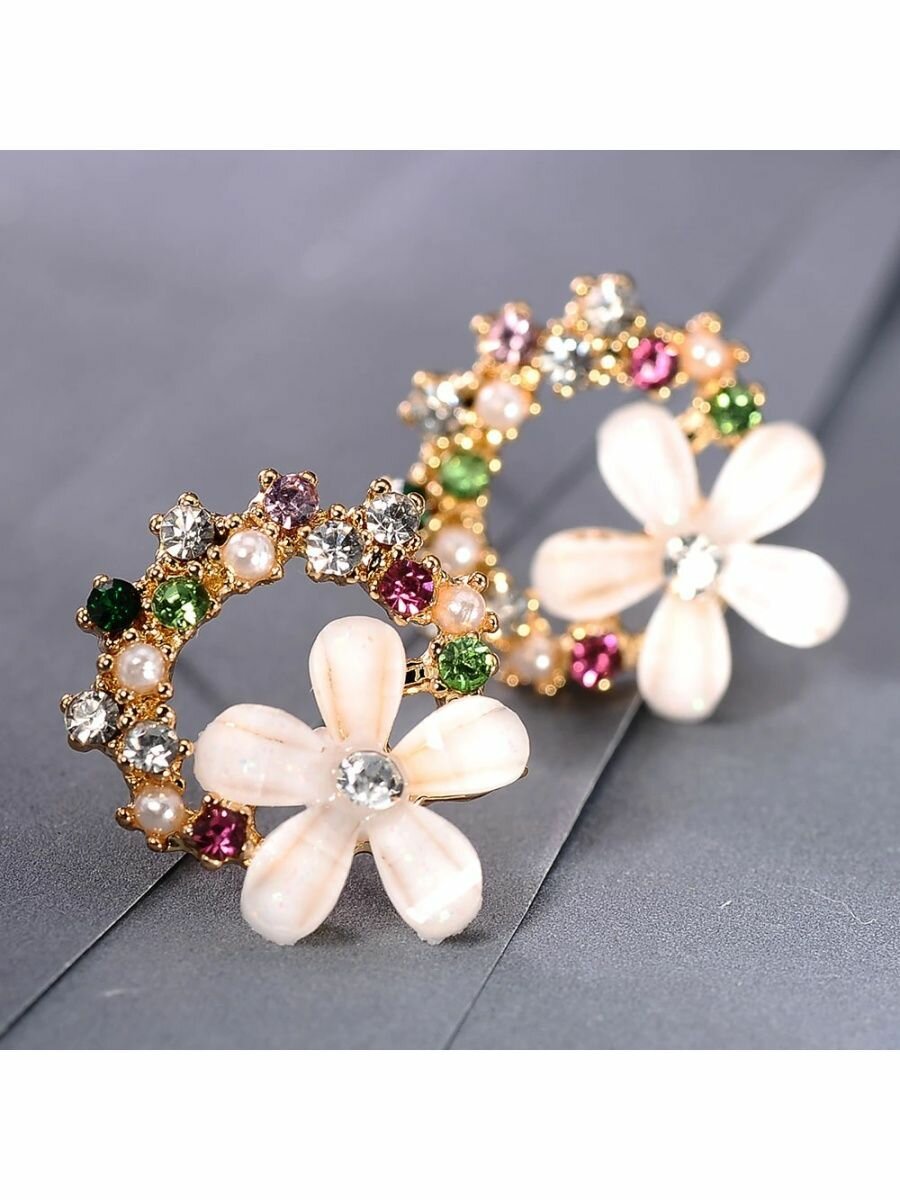 Серьги пусеты, жемчуг имитация, фианит