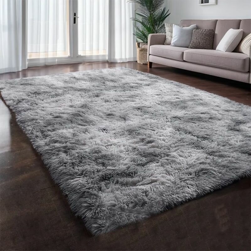 Пушистый прикроватный ковер мягкое меховое украшение 200x300 см подходит для гостиной спальни детской комнаты удобный нескользящий бело-серый плюш