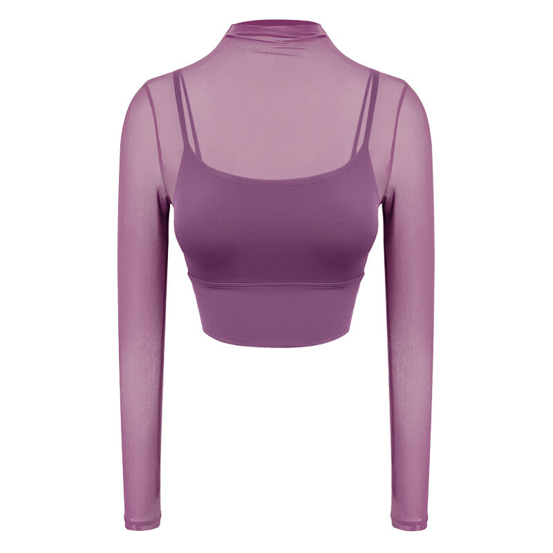Спортивное нижнее белье, для йоги и фитнеса, женское, сетчатое, с длинным рукавом, цвет виноградно-фиолетовый